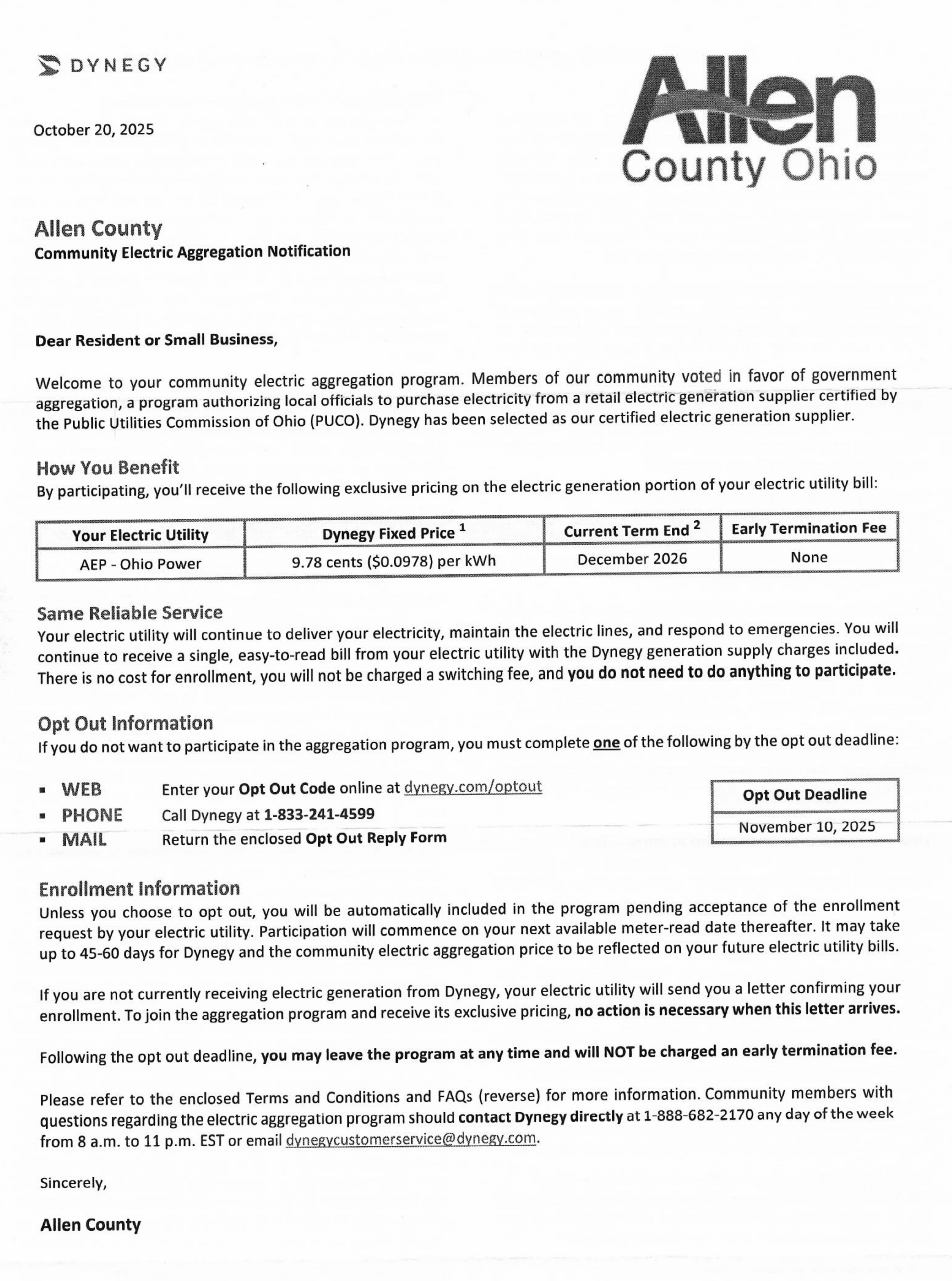 Local electricity aggregation customers notified of price increase ...